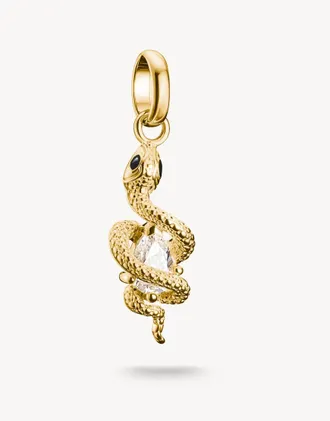 Thomas Sabo pendentif charm serpent avec pierre connect plaqu&eacute; or en or, noir, blanc-Dor&eacute;