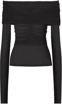 Wolford Top &agrave; col bardot fronc&eacute; &agrave; empi&egrave;cement transparent