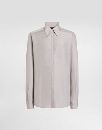 Dolce & Gabbana Hemd Aus Seidenpopeline In Gold - Mann Hemden Grau 40