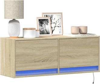 vidaXL Vidaxl - Meuble tv mural avec lumi&egrave;res led ch&ecirc;ne sonoma 100x31x35 cm