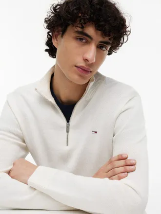 Tommy Jeans Strickpullover TJM SLM ESS LIGHT &frac14; ZIP SWTR EXT Mit Rundhalsausschnitt