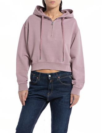 Replay Damen Hoodie mit Reißverschluss Halber Zipper, Powder Rose 465 (Rosa), XS