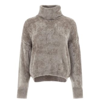 Herno Crop Cut Chenille Turtleneck - - Knitwear - Damen - Grau - S