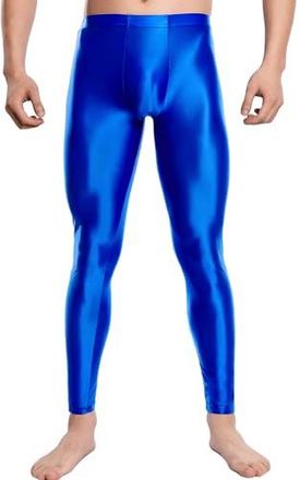 Feoya Hommes Brillant Leggings Glossy Pantalon Sport Collant Slim Pants Gym Clubwear
