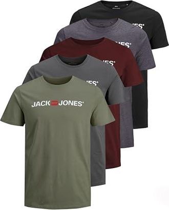 Jack & Jones JJECORP T-Shirt pour Homme avec imprimé dans Un Pack avantageux avec col Rond, 3XL