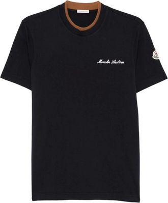 Moncler Homme, Tops, Bleu, Taille: XL Logo Cotton T-Shirt