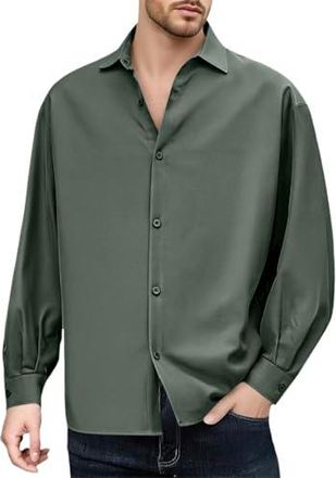 Generic Chemises habill&eacute;es pour homme, chemise formelle grande taille, chemises daffaires, couleur unie, chemise &agrave; manches longues, col &agrave; revers, hauts bouton