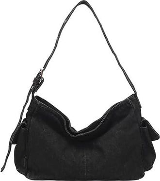 Generic Grand sac &agrave; bandouli&egrave;re d&eacute;contract&eacute; en denim pour femme, pour le travail, les voyages, Noir, 12.99x5.51x8.66inch