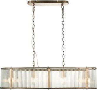 Endon Lighting Ridgeton Plafonnier suspendu de bar en laiton antique, verre stri&eacute; transparent, 4 x E14 - Endon