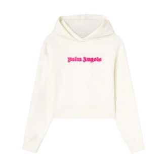 Palm Angels Contrast Logo Ivory Kapuzenpullover - - Sweatshirts & Hoodies - Damen - Wei&szlig; - L