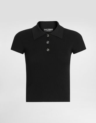 Dolce & Gabbana Gerippter Pullover Im Poloshirtstil - Frau T-shirts Und Sweatshirts Schwarz 42