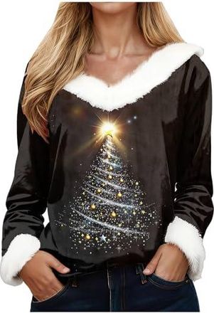 Generic Élégant haut dhiver festif pour femme - Chemisier élégant à col en V avec col orné délicat et manches longues pour une tenue de vacances sophistiquée,