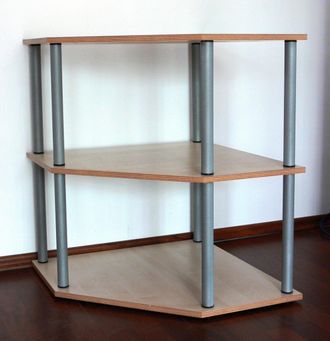 Szagato Eck -Wohnregal 74 x 60 x 60 cm Ahorn/Buche, Stahlrohr Silber, 3 B&ouml;den, Marke, Made in Germany (Ordnerregal B&uuml;cherregal B&uuml;roregal Holzregal Lagerregal)