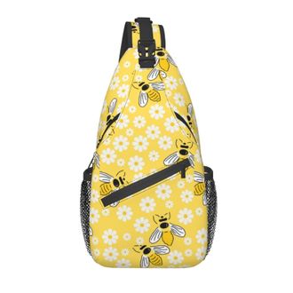 AOOEDM Biene und Blume Sling Bag Lässiger Crossbody-Schulterrucksack Brust Lässiger Tagesrucksack Gänseblümchen-Tasche für den Außenbereich