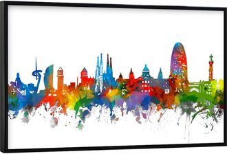 artboxONE Poster mit schwarzem Rahmen 75x50 cm St&auml;dte Barcelona Skyline Colorful - Bild Barcelona Barcelona City