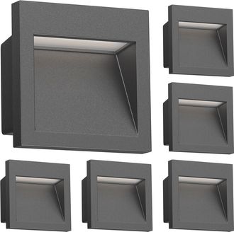 LEDs Com 6 Stück LED Wandeinbauleuchte NOLA, Downlight für außen, IP54, anthrazit matt, 90 x 90mm, kaltweiß
