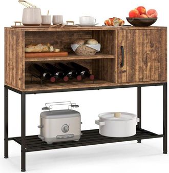 Costway Costway - Buffet Cuisine, Meuble de Bar &agrave; Vin avec Cassier &agrave; Vin & &Eacute;tag&egrave;res de Rangement, Armoire en Bois avec Cadre M&eacute;tallique pour Salle &agrave; Manger