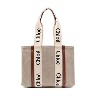 Chlo&eacute; Femme, Sacs, Beige, Taille: ONE Size Sac Beige en Toile de Lin et Cuir