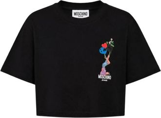 Moschino Femme, Tops, Noir, Taille: 36 FR T-shirt crop stampa grafica