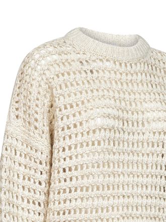 Brunello Cucinelli Net-Knit Sequin Sweater - Beige