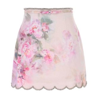 Zimmermann Femme, Jupes, Multicolore, Taille: 36 FR Jupe Mini en Lin Imprim&eacute; Crush