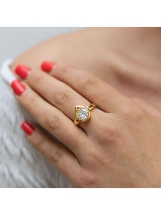 Zeeme Basic Ring Silber 925 vergoldet mit wei&szlig;em Zirkonia-Stein 8mm