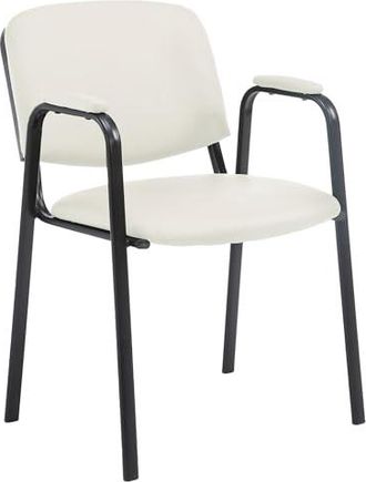 Clp Chaise De Visiteur Ken Pro Similicuir I Accoudoirs Rembourr&eacute;s I Si&egrave;ge De Salle DAttente I Pi&egrave;tement en Metal, Couleur:cr&egrave;me