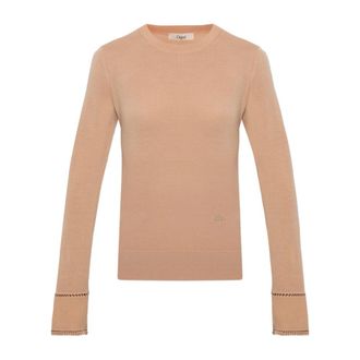 Chlo&eacute; Woll-Oberteil mit besticktem Logo - - Knitwear - Damen - Beige - M