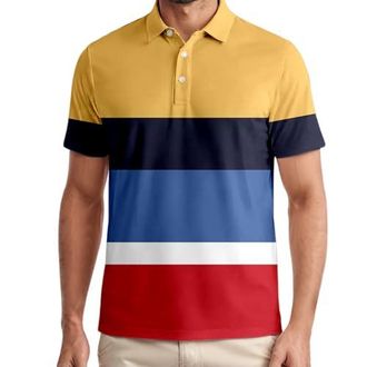 Generic Polo pour homme avec col &agrave; boucle, t-shirt d&eacute;contract&eacute; avec col &agrave; boucle, haut ray&eacute; respirant &agrave; manches courtes, jaune, 3XL