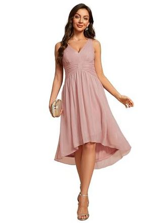 Ever-pretty Robe Invit&eacute;e Mariage Femme Pliss&eacute; sans Manches Col V Taille Empire Brillant Robe de C&eacute;r&eacute;monie Rose Poussi&eacute;reuse 40