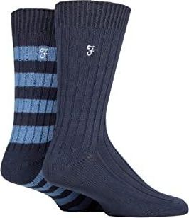 Farah Homme Bambou Chaussettes de bottes Paquet de 2 Marine/Bleu 39-45
