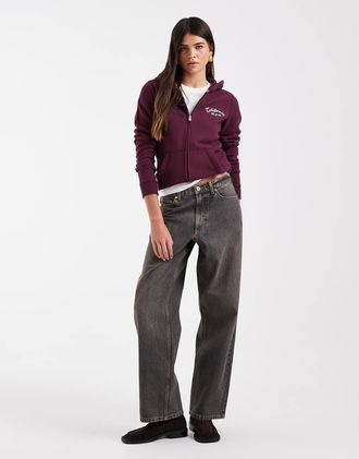Hollister sweat &agrave; capuche zipp&eacute; ajust&eacute; avec logo heritage en bordeaux-Rouge