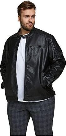 Jack & Jones Blouson en Similicuir Grande Taille pour Homme, Style Biker Bomber, Transition, Taille Plus JJEROCKY., Couleurs:Noir, Taille de Veste:4XL