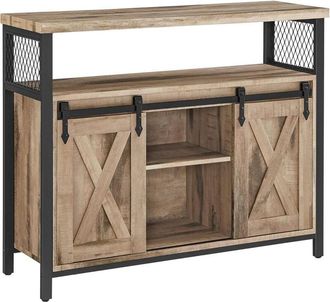Vasagle Buffet avec 2 Portes Coulissantes, 100 x 33 x 80 cm, &Eacute;tag&egrave;res R&eacute;glables, Style Industriel, Couleur Bois&eacute;e et Noir