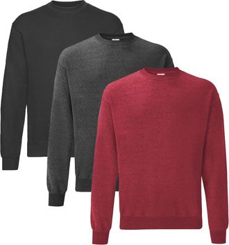 Fruit Of The Loom Herren Classic Set In Sweat, 3 Pack Sweatshirt, 1x Schwarz + 1x Dark Heather + 1x Vintage Heather Red + 1 HL Kauf Notizblock, XXL (3er Pack)