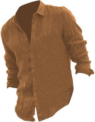Generic Chemise d&eacute;contract&eacute;e &agrave; manches longues pour homme, chemise &agrave; col boutonn&eacute; pour homme, chemise minimaliste &agrave; coupe r&eacute;guli&egrave;re, chemise l&eacute;g&egrave;re et respira