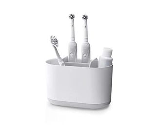 Joseph Joseph Duo Porte-brosse à Dents Amovible, Compatible avec les Brosses à Dents Manuelles et Électriques, Organisateur de Salle de Bain, Blanc, Grand