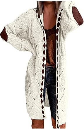 Generic Cardigan long pour femme, cardigan en tricot &eacute;pais pour femme, vestes dhiver &agrave; manches longues, pulls mi-longs, couleur unie, cardigan cascade, cardig