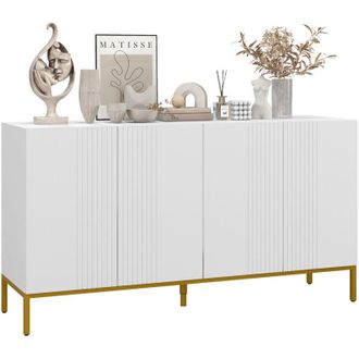 HOMCOM Homcom - Buffet design contemporain graphique - 4 portes, 2 &eacute;tag&egrave;res - acier dor&eacute; panneaux blanc