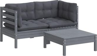 vidaXL Vidaxl - Salon de jardin 3 pcs avec coussins anthracite bois de pin