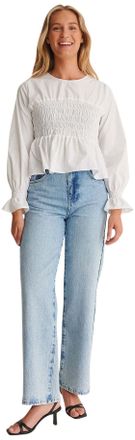 NA-KD Damen Smocked Peplum Blouse Bluse, wei&szlig;, 42