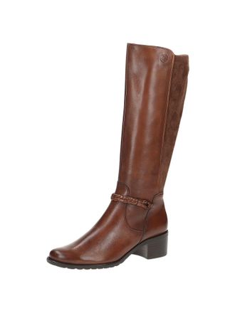 Caprice Damen Hohe Stiefel mit Absatz Airmotion aus Leder bis zum Knie Weite G, Braun (Cognac Comb), 38.5 EU