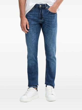 Versace Jeans Couture G&uuml;rtelschlaufen-Jeans mit Logo-Patch - Blau