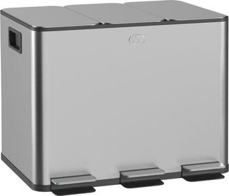 HOMCOM Homcom - Poubelle tri s&eacute;lectif 3 compartiments 20L - Acier inoxydable avec couvercles silencieux - Dimensions 61,9x36,6x56,7cm - Argent