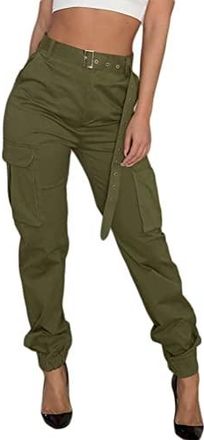 ORANDESIGNE Pantalons Femme Pantacourt Cargo dété Long Capri Pantalon avec Plusieurs Poches Pantalon Cargo Taille Haute Elastique Z1 Armée Verte XS