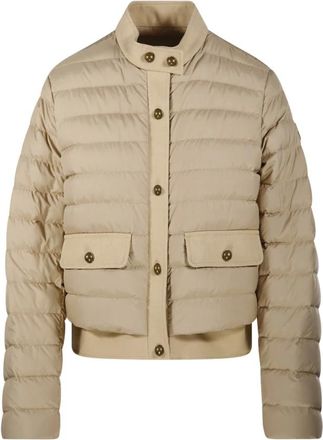 Moncler Femme, Vestes, Beige, Taille: 42 FR Juju Veste Courte en Duvet avec Garnitures en Coton et Lin