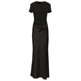 Rotate Rotate Birger Christensen, Femme, Robes, Noir, Taille: 40 FR Robe Longue Drap&eacute;e &agrave; Manches Courtes