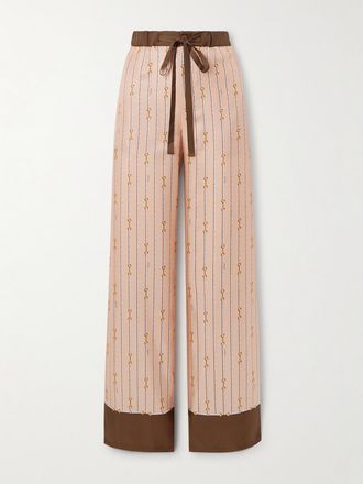 Gucci Hose Mit Weitem Bein Aus Bedrucktem Seiden-twill - Braun