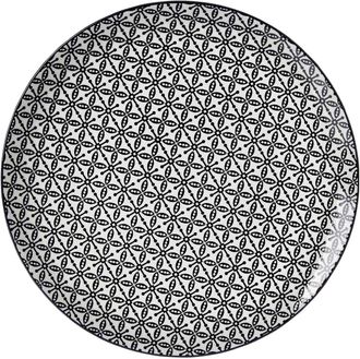 Ritzenhoff & Breker Takeo Leaves Speiseteller, 26 cm, Runder Teller mit vollflächigem Dekor, Skandinavisches Design, Mix-&-Match-Geschirr, Porzellan, Weiß und Schwarz