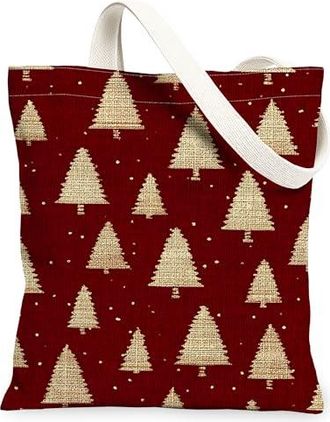 Generic Sac fourre-tout en toile motif arbre de No&euml;l, vintage, rustique, r&eacute;utilisable, l&eacute;ger et lavable, Rouge, 13x15 Inch